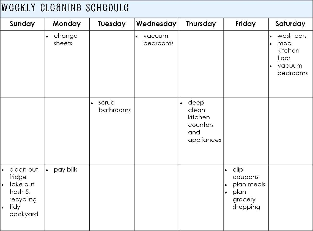 Easy Cleaning Schedule Musely